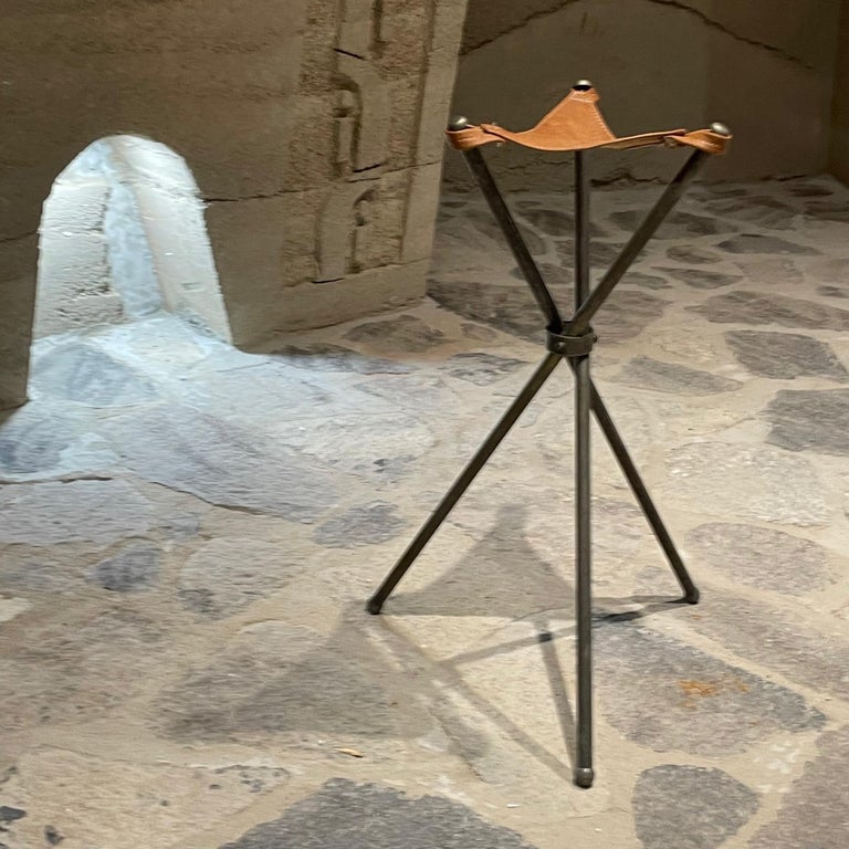 Silverplate Tripod Pedestal Collapsible Stand with Custom Leather ...