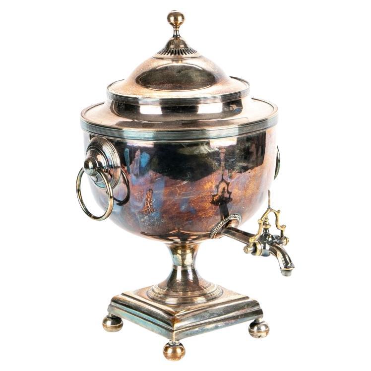 Antique Arts and Crafts Silverplate Beverage Dispenser on Stand with ...