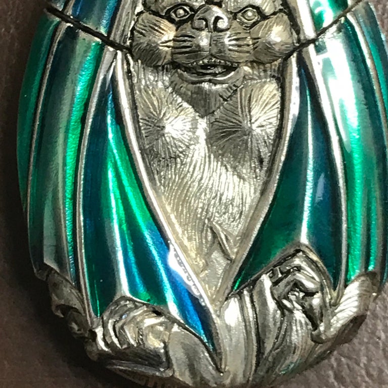 Silver Plated and Enameled Bat Matchsafe For Sale at 1stDibs