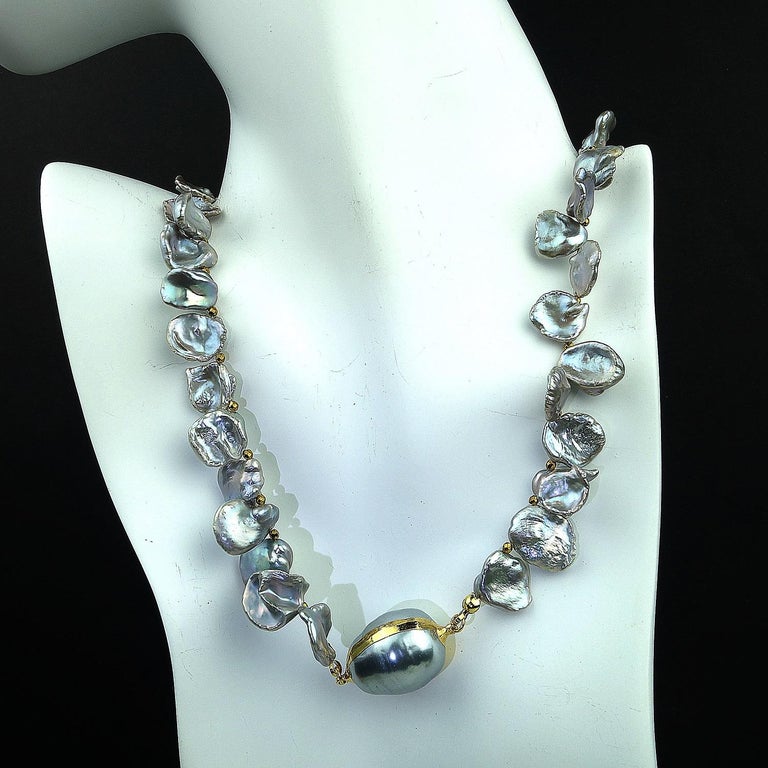 AJD Silvery Iridescent Graduated Keshi Pearl Necklace June Birthstone ...