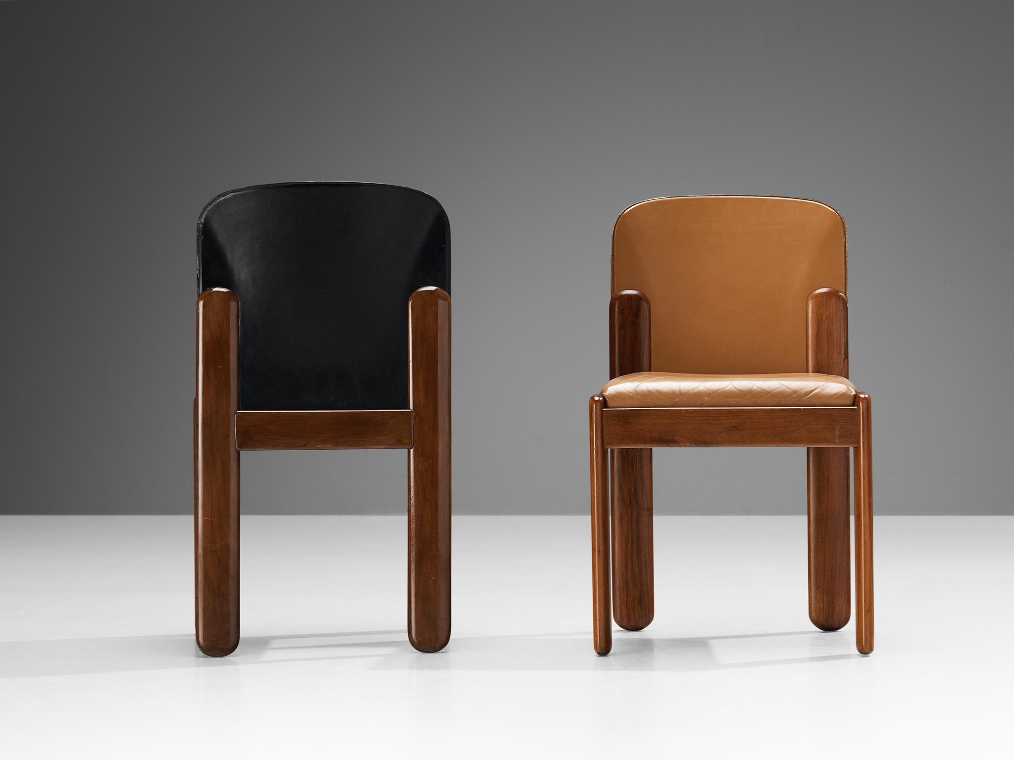 Silvio Coppola for Bernini Set of Eight Dining Chairs in Leather and ...