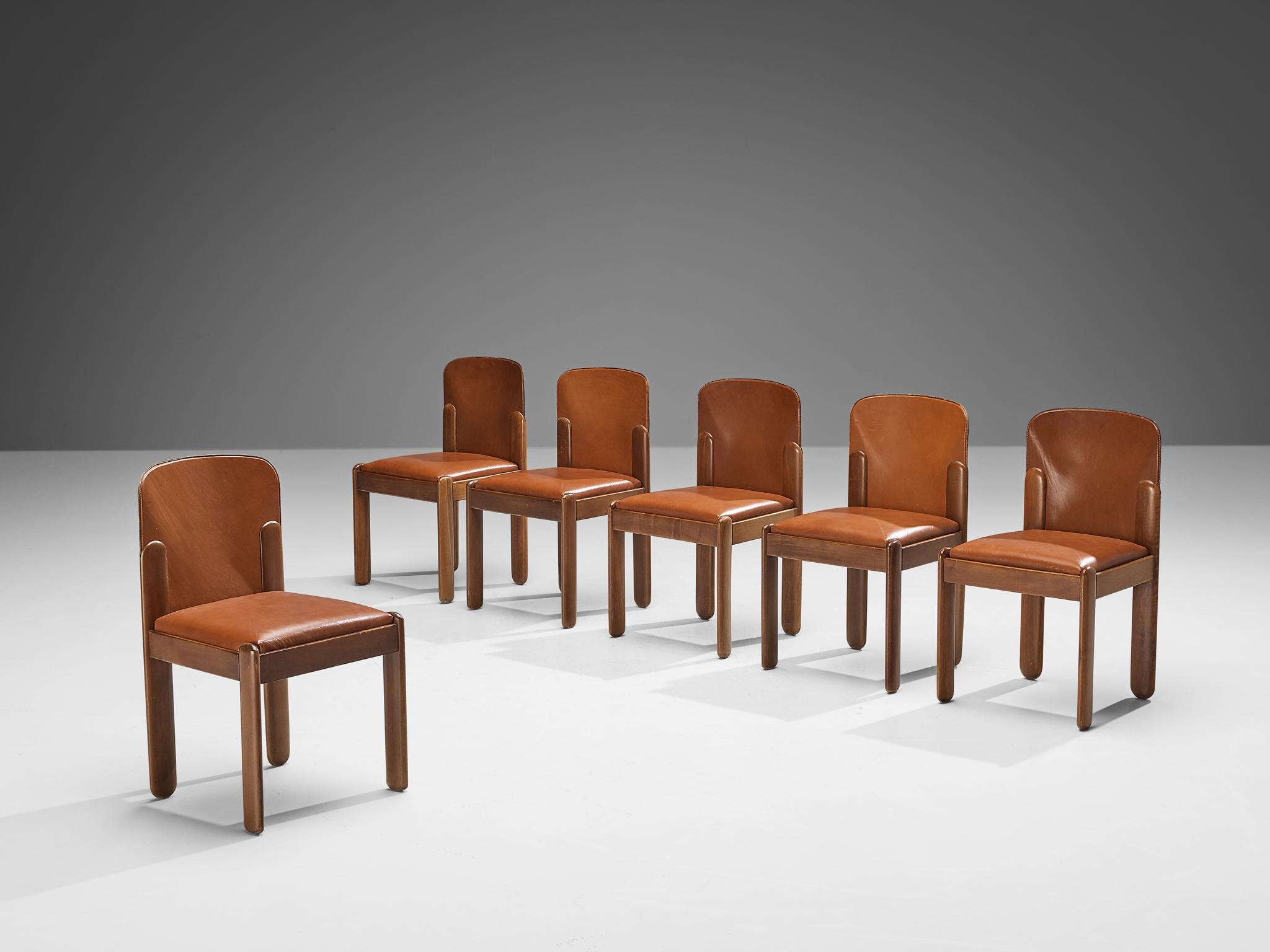Silvio Coppola for Bernini Set of Six Dining Chairs in Leather and ...