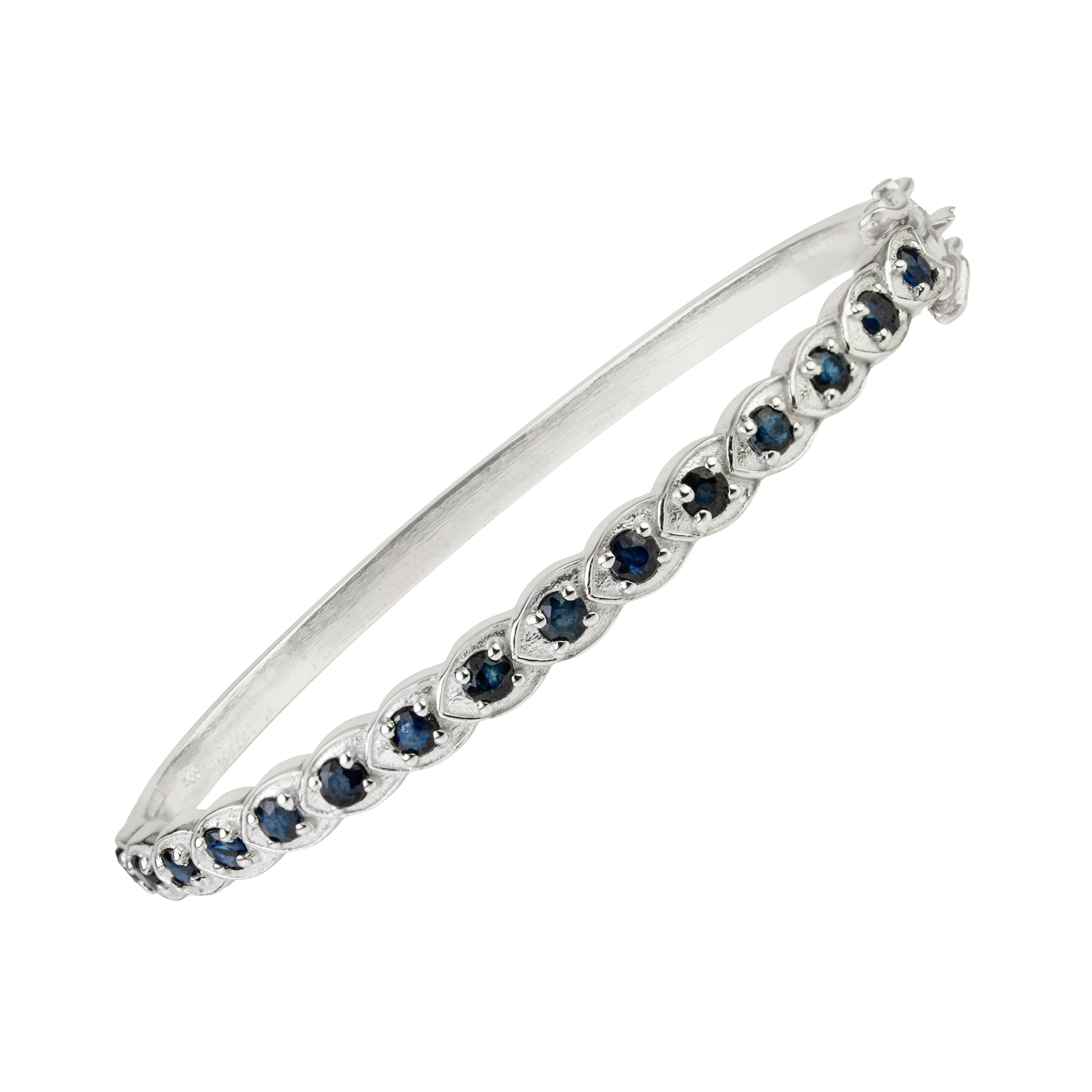 Hodson's Blue Sapphire and Diamond Hinged Bangle Bracelet in 14 Karat ...