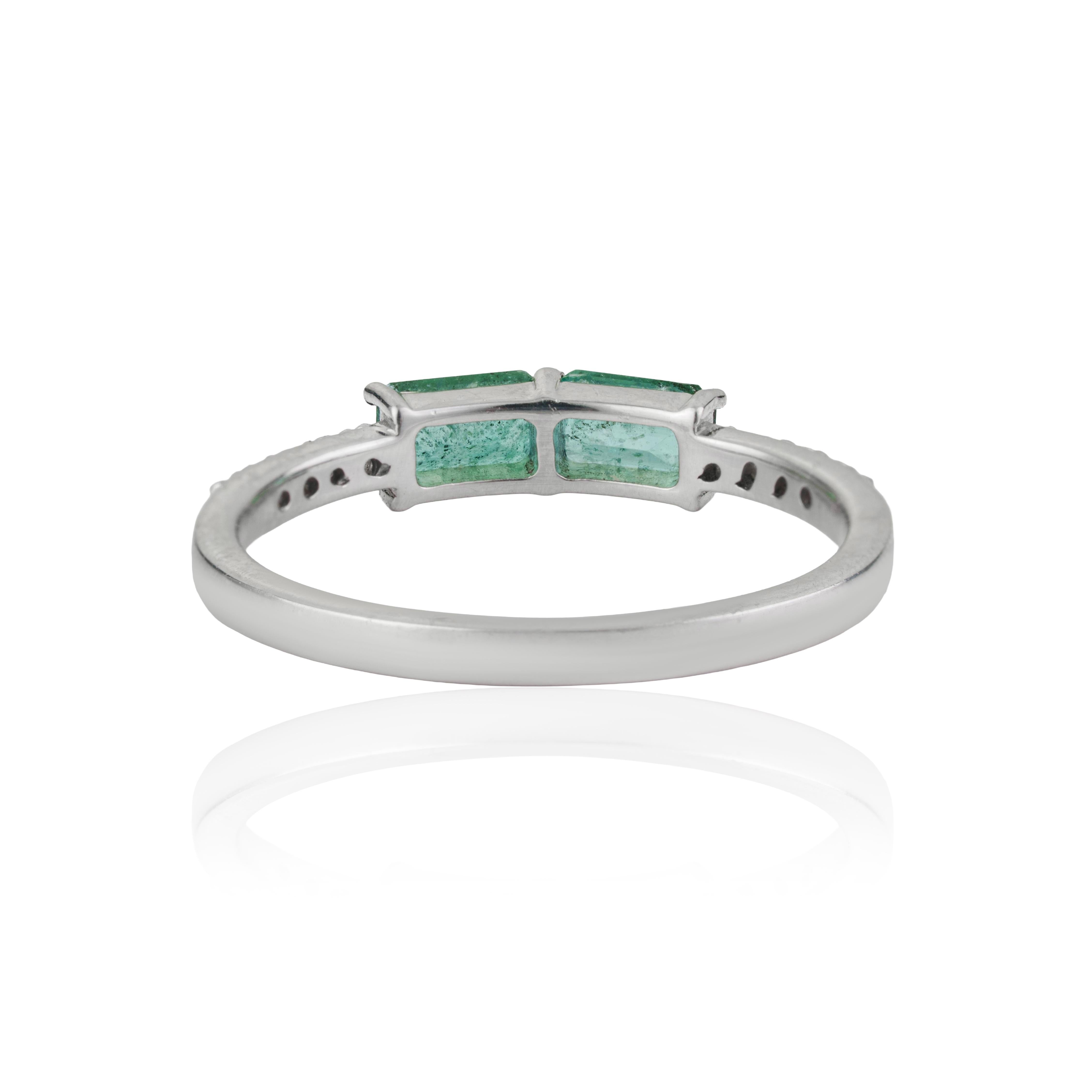 Customizable Silvorra Sleek Two Stone Emerald and Diamond Stackable ...