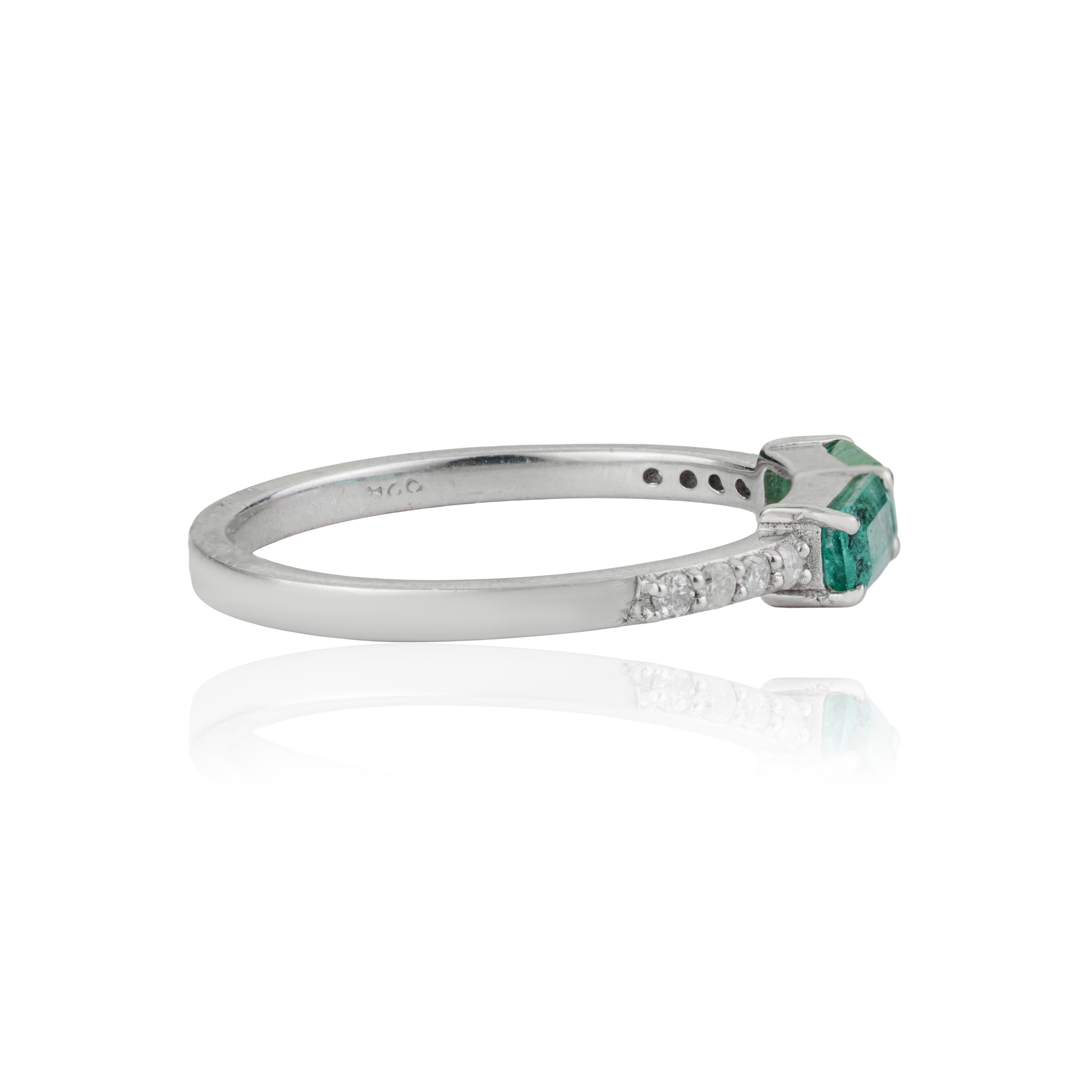 Customizable Silvorra Sleek Two Stone Emerald and Diamond Stackable ...