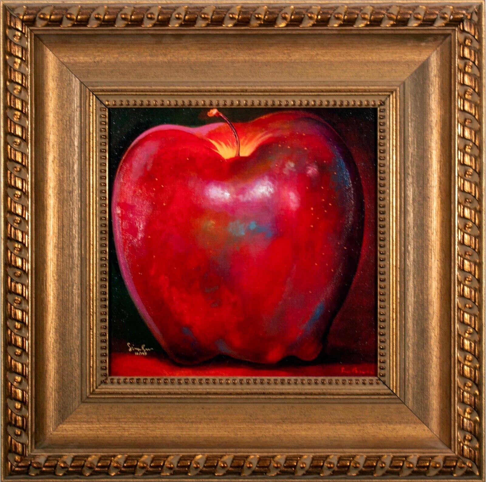 Simon Bull Apple Giclee Signed Unique Acrylic Painting on Verso Framed ...