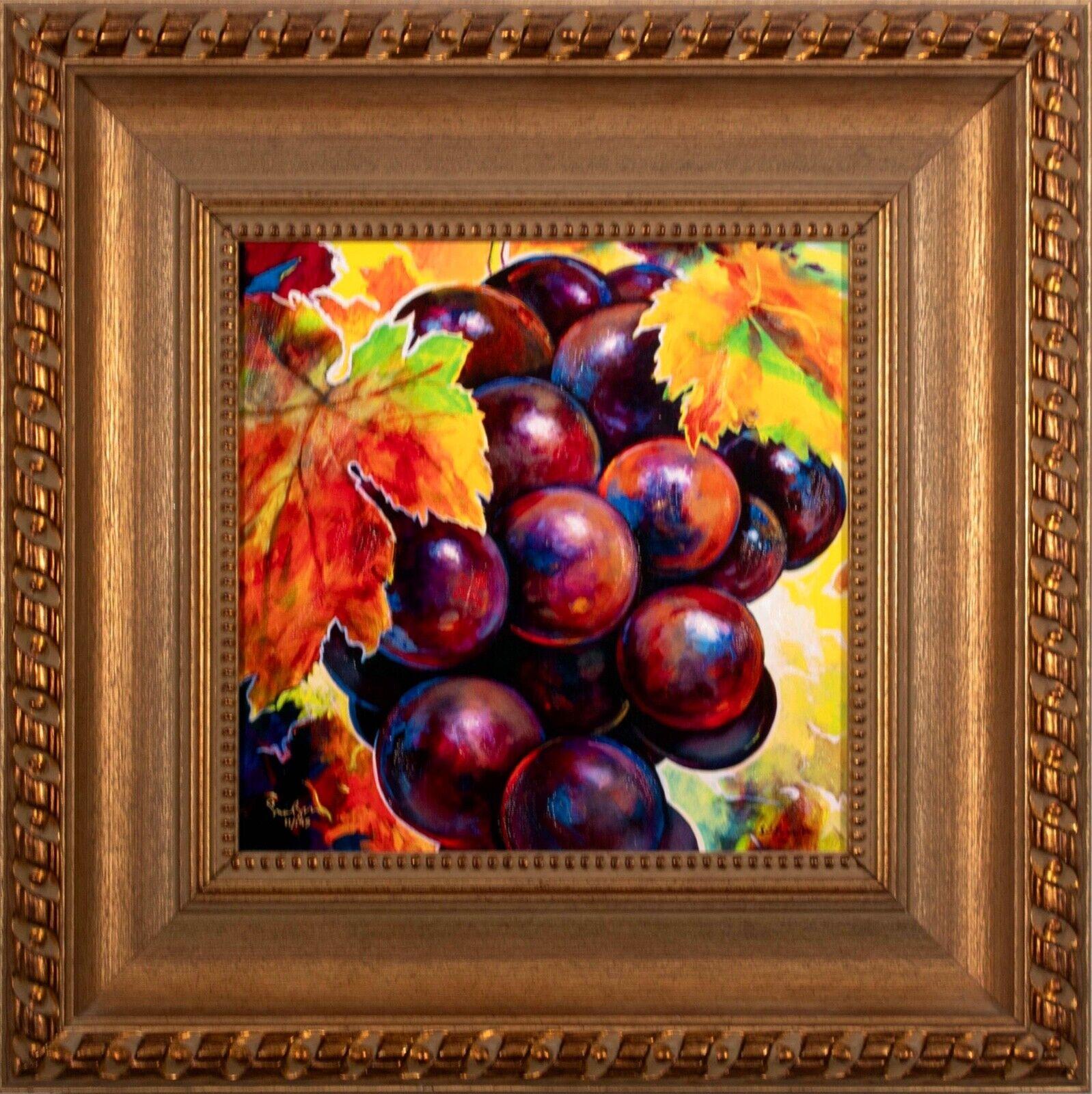 Simon Bull Grapes Giclee Signed Unique Acrylic Painting on Verso Framed ...