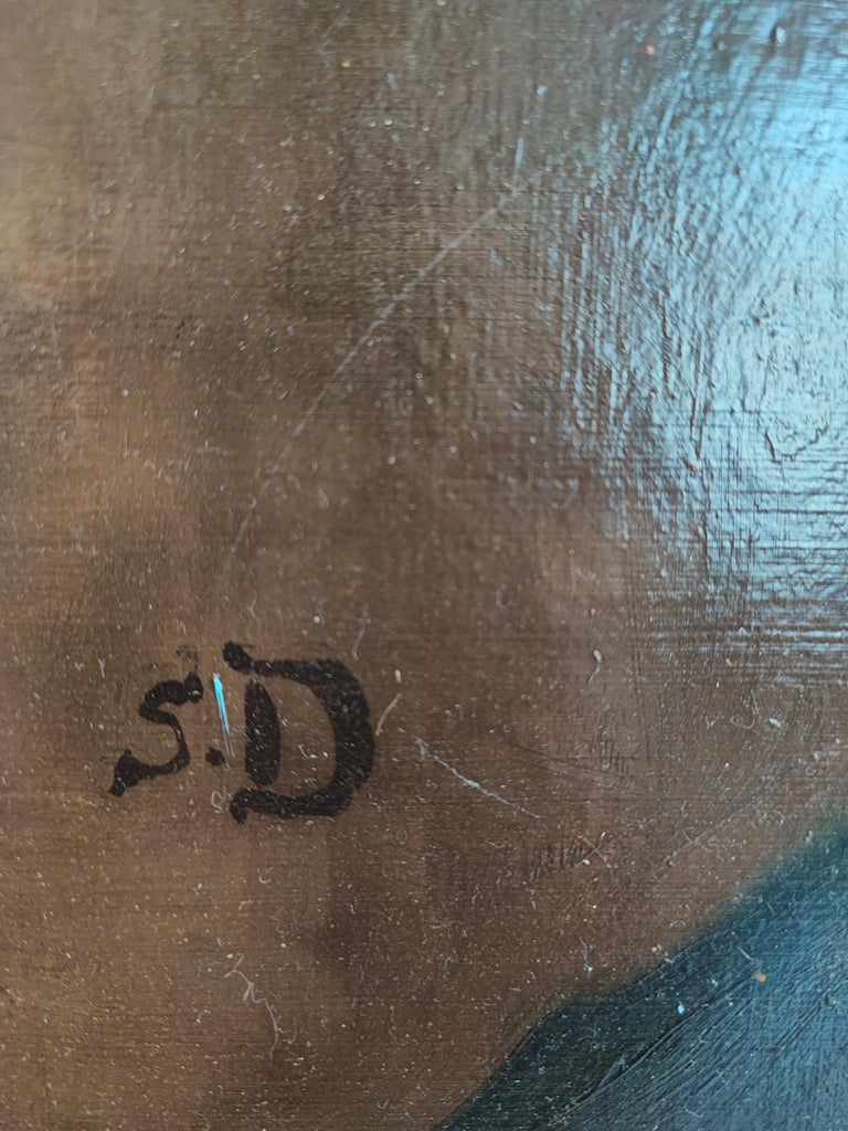 Simon Durand - Girl with basket and blue bow For Sale at 1stDibs