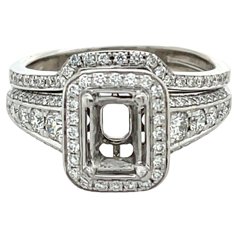 Simon G 18K White Gold Diamond Engagement Ring and Diamond Wedding Band ...