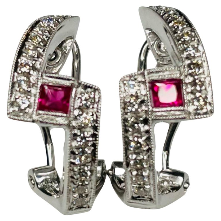 Simon G 18K White Gold Natural Ruby and Diamond Earrings For Sale at ...