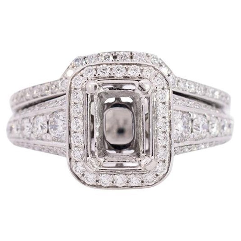 Simon G 18K White Gold Rectangle Semi Mount Halo Diamond Engagement ...