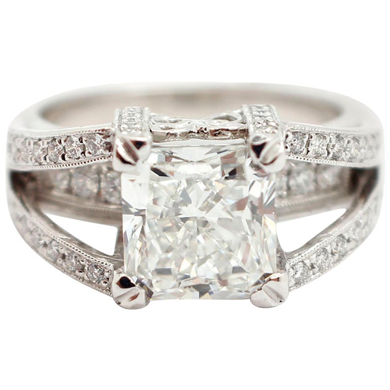 Simon G Custom Platinum Engagement Ring, 3.02 Carat Square Modified ...