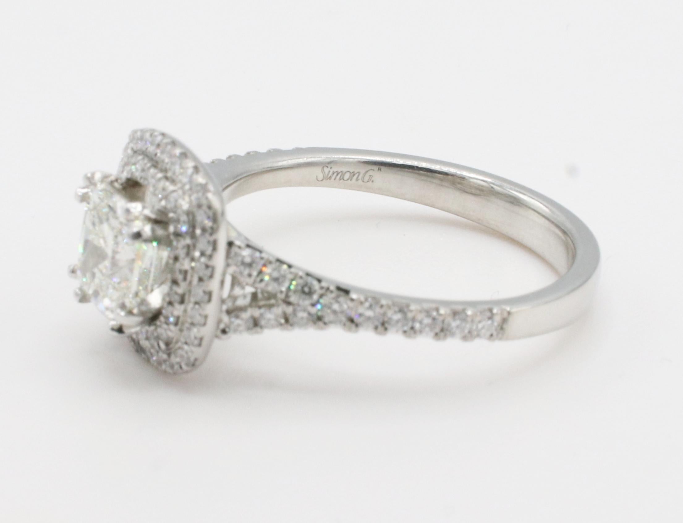 Simon G. Platinum Cushion Diamond Double Halo Engagement Ring For Sale ...