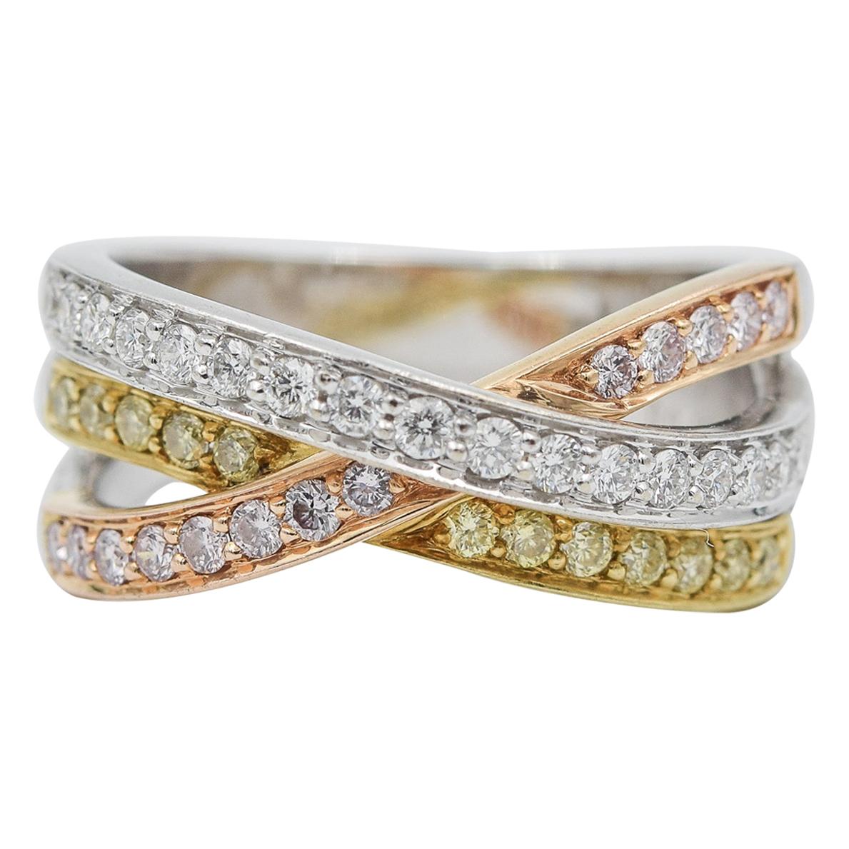 Simon G. LP1697 Ladies Tri-Color Diamond Wedding Band For Sale at 1stDibs