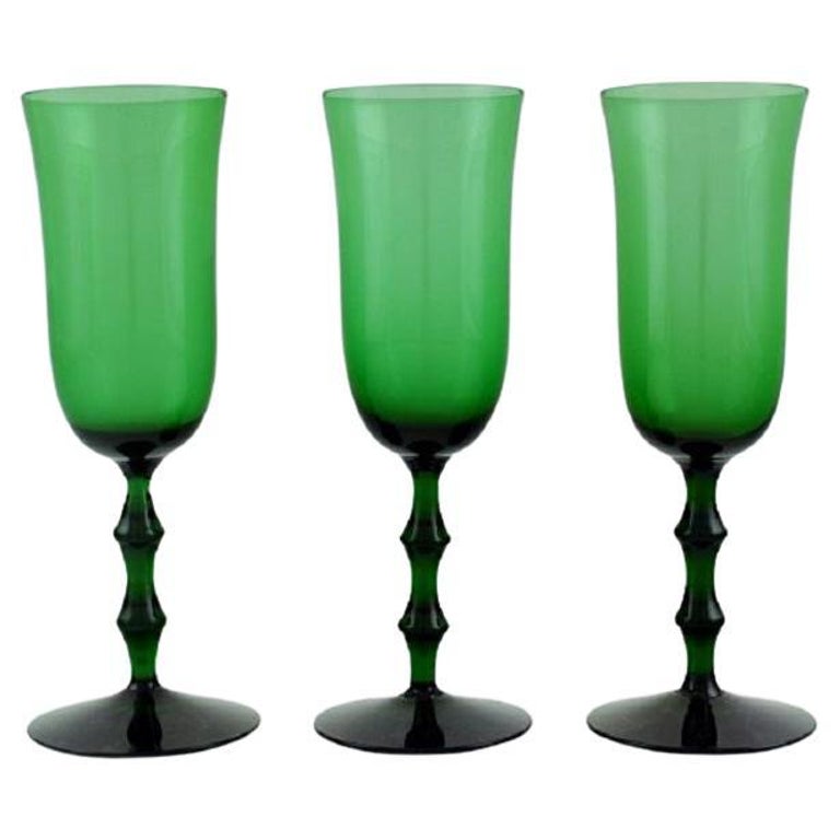 Simon Gate for Orrefors, Three Salut Champagne Glasses in Green Art ...