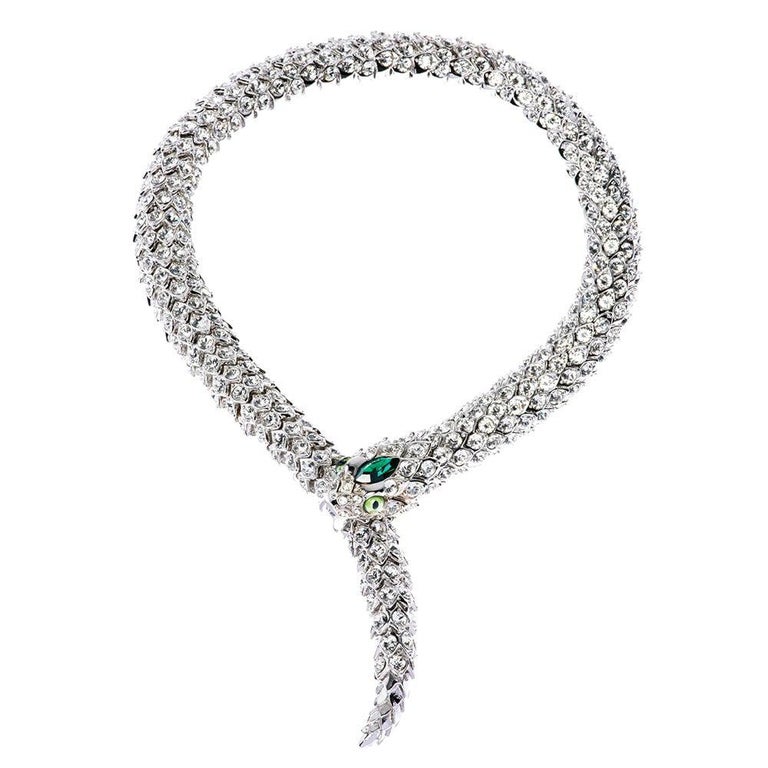 Simon Harrison Green Crystal Snake Necklace For Sale at 1stDibs