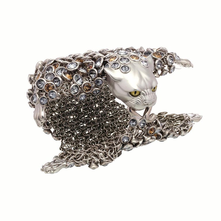 Simon Harrison Stainless Steel and Crystals Dionysus Leopard Bracelet ...