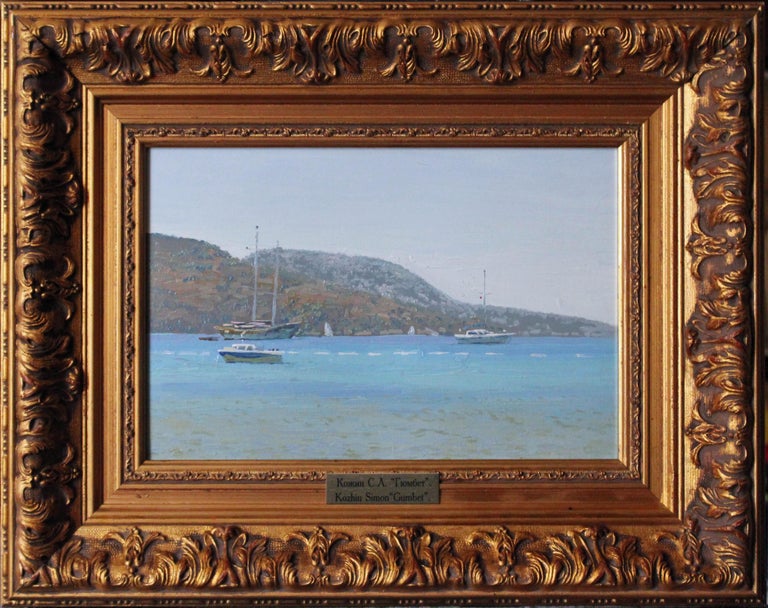 Simon Kozhin - Gumbet. Harbor. Oil Impressionist Seascape Gold Framed ...