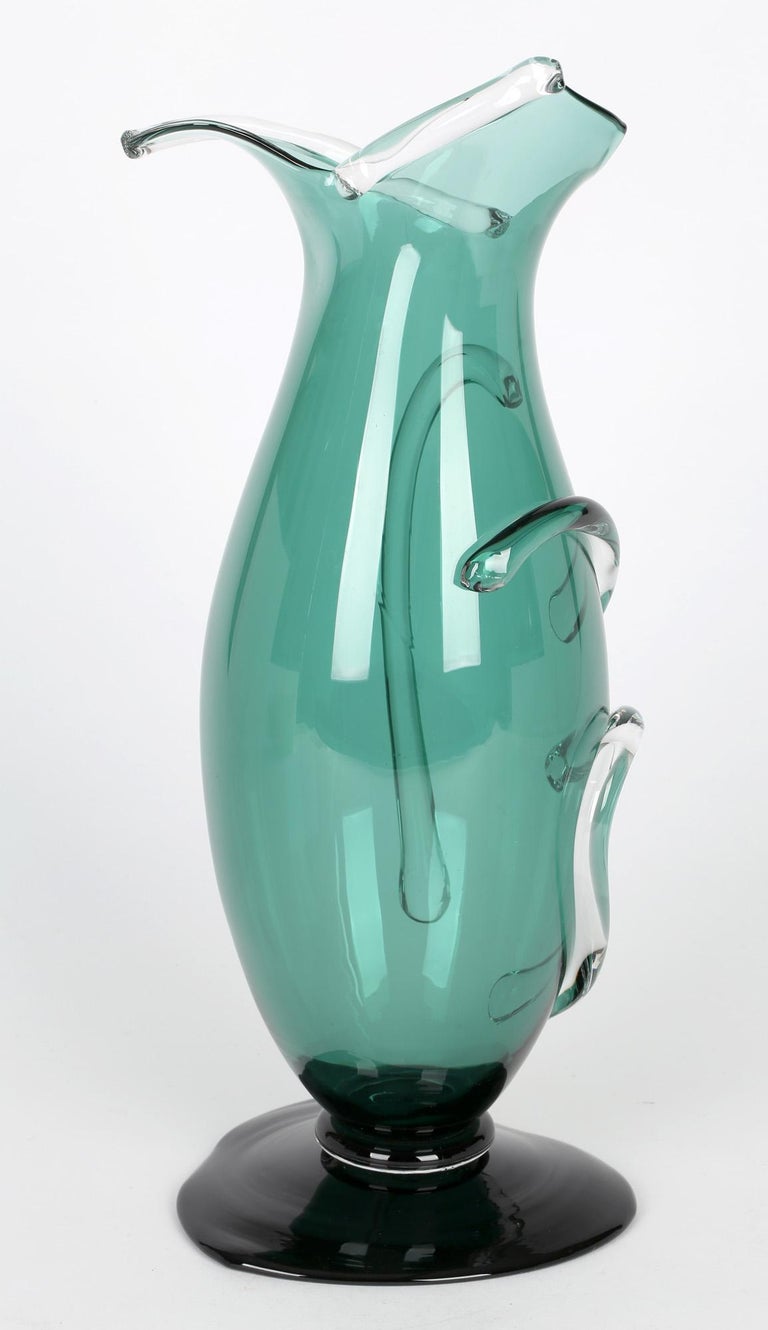 Simon Moore English Hand Blown Green Art Glass Vase, Circa 1989 For ...