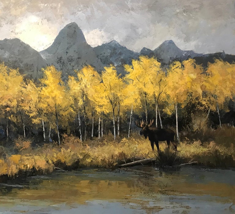 Simon Winegar - Looking For His Cow (moose, mountains, Tetons, autumn ...