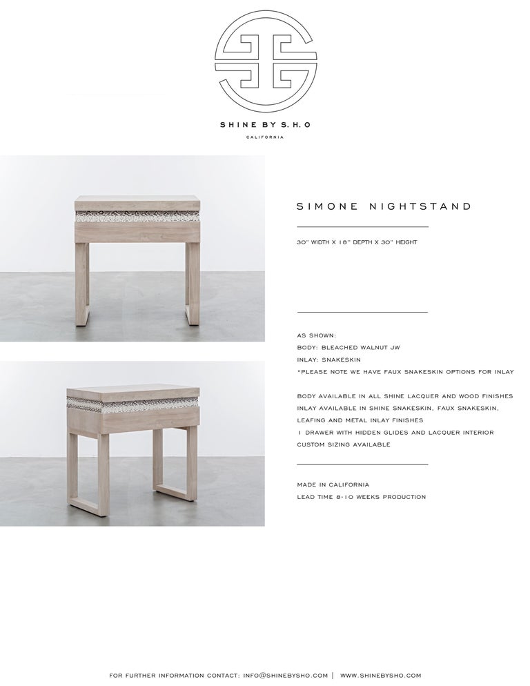 SIMONE NIGHTSTAND - Bleached White Oak Side Table with Authentic Snakeskin For Sale at 1stDibs