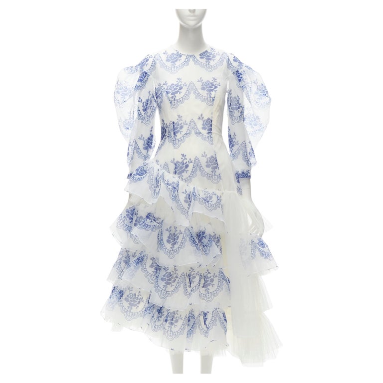 SIMONE ROCHA 2020 Runway Delft Wrengirl white blue tulle tiered dress ...