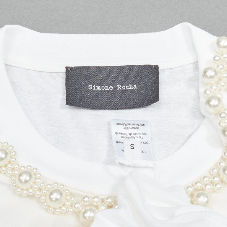 SIMONE ROCHA nude sheer floral embroidered tulle pearl collar dress S ...