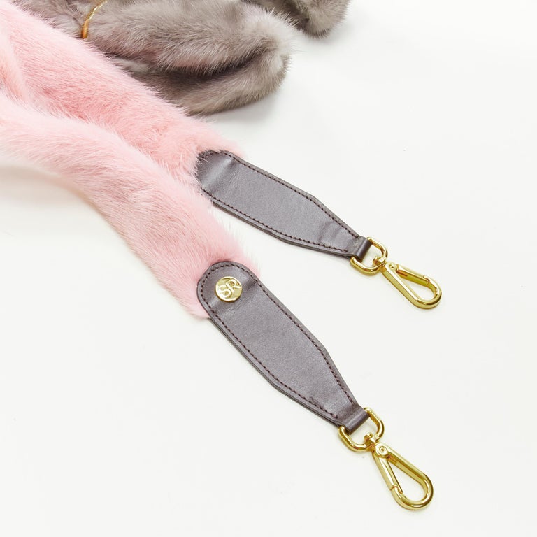 SIMONETTA RAVIZZA Tracolla Candy Mink fur grey pink shoulder strap tote ...