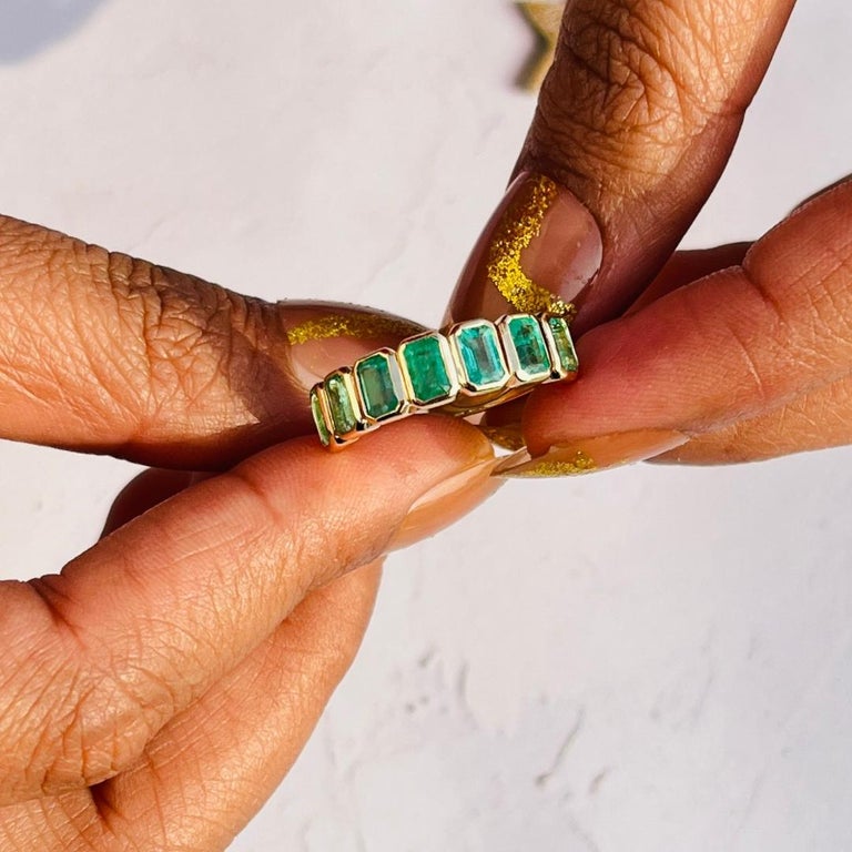 Customizable Simple 2.02ct Emerald Half Eternity Band Ring Inlaid in ...