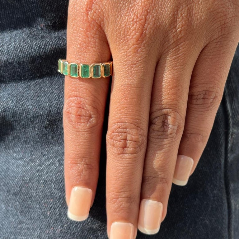 Customizable Simple 2.02ct Emerald Half Eternity Band Ring Inlaid in ...