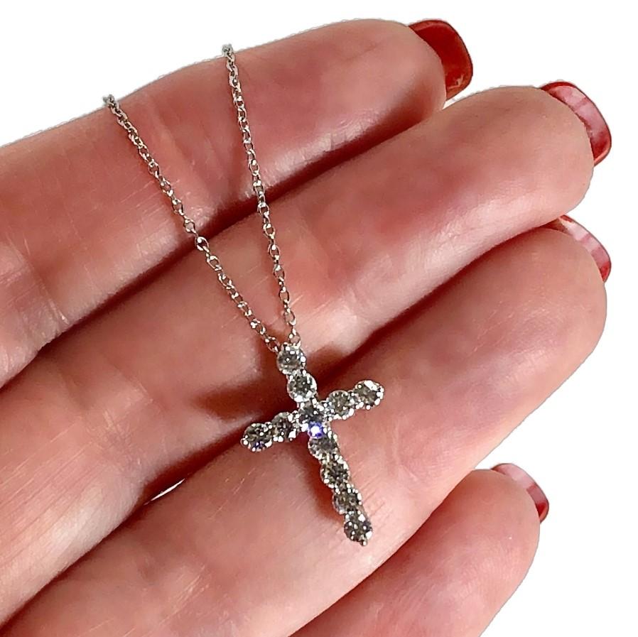 Simple and Elegant Tiffany and Co. Platinum and Diamond Cross For Sale ...