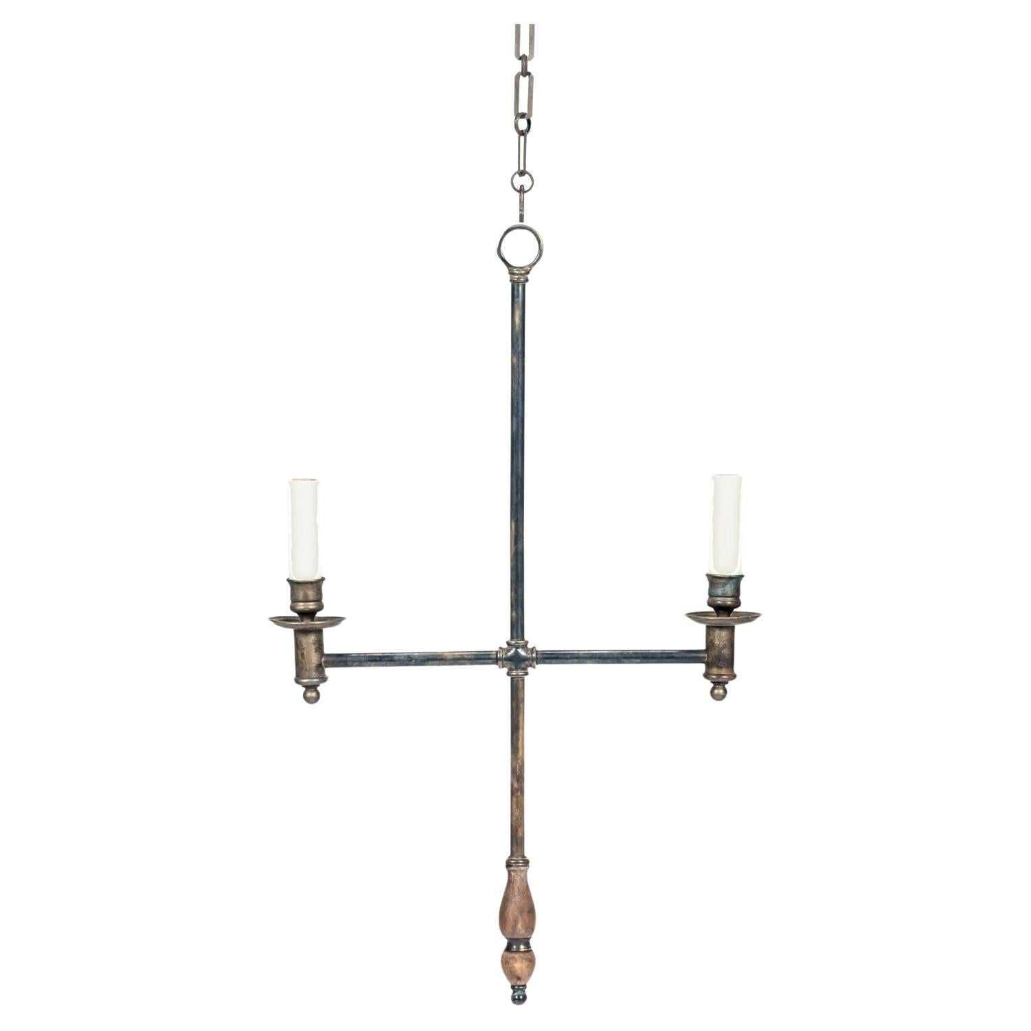 Simple Brass Two-Light Chandelier Pendant at 1stDibs