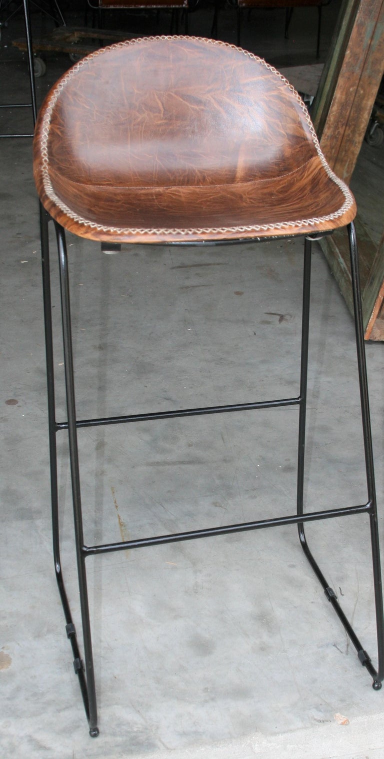 Simple but Elegant Hand Stitched Leather and Solid Steel Bar Chair For ...