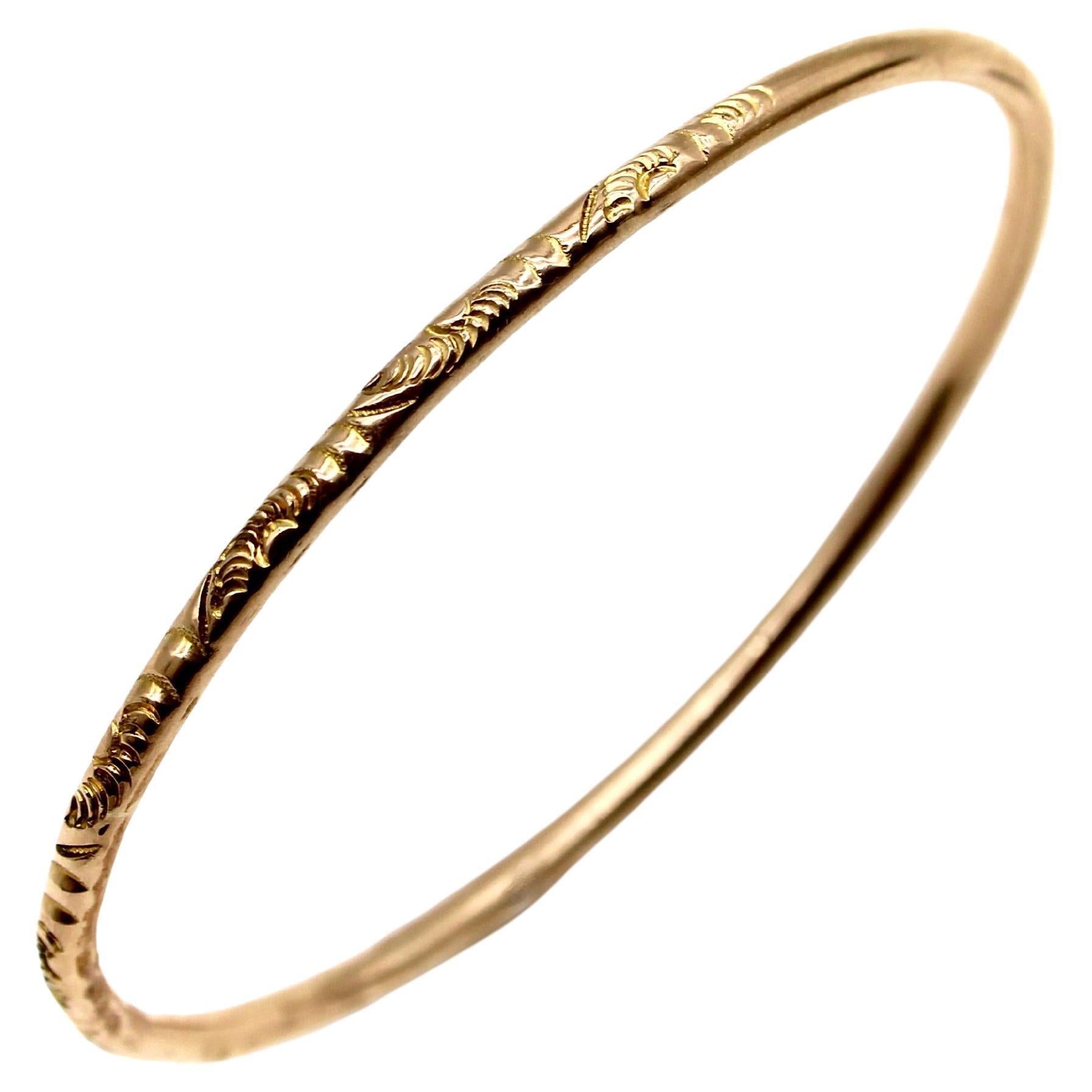 Simple Hand Engraved 14K Gold Victorian Bangle For Sale at 1stDibs