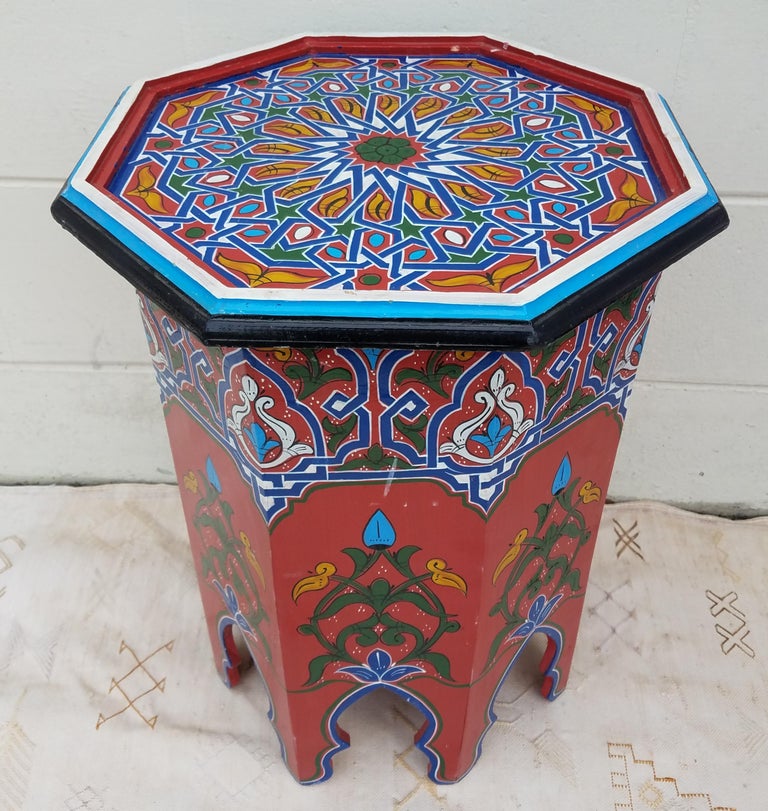 Simple Moroccan Hexagonal Wooden End Table, Red at 1stDibs