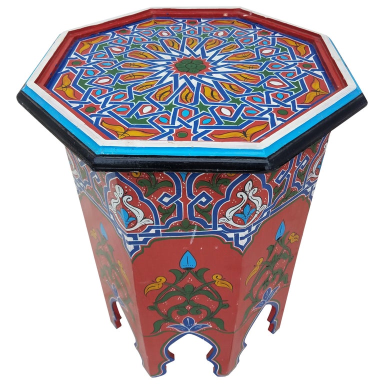 Simple Moroccan Hexagonal Wooden End Table, Red at 1stDibs