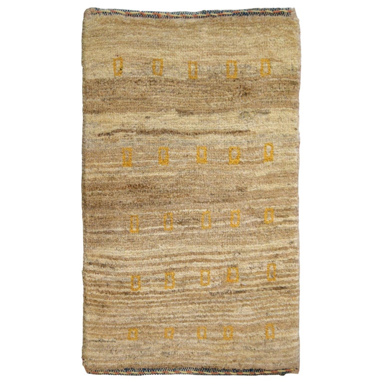 Persian Gabbeh Tribal Rug, Neutral and Gold, 1x2 For Sale at 1stDibs