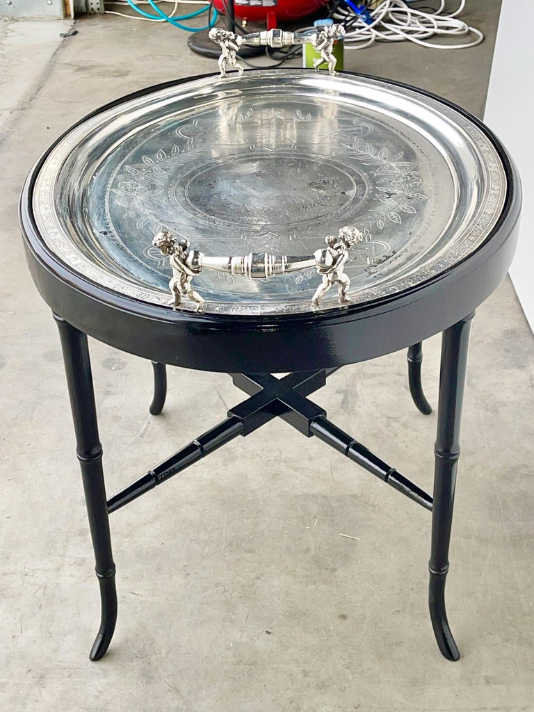 Simpson Hall Miller Oval Silver Plate Tray Table For Sale at 1stDibs