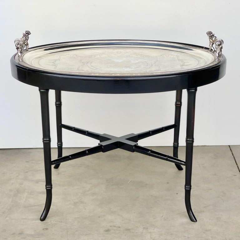Simpson Hall Miller Oval Silver Plate Tray Table For Sale at 1stDibs