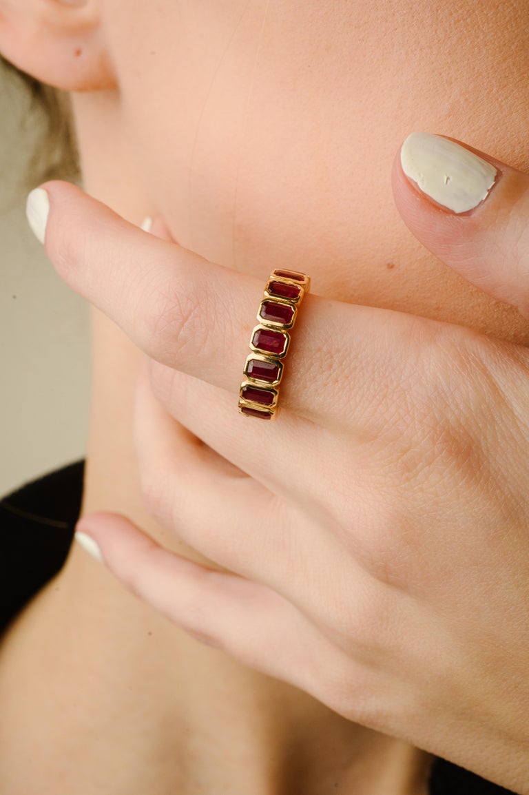 Customizable 14K Yellow Gold Octagon 5.46 Ct Natural Ruby Eternity Band Ring For Sale at 1stDibs