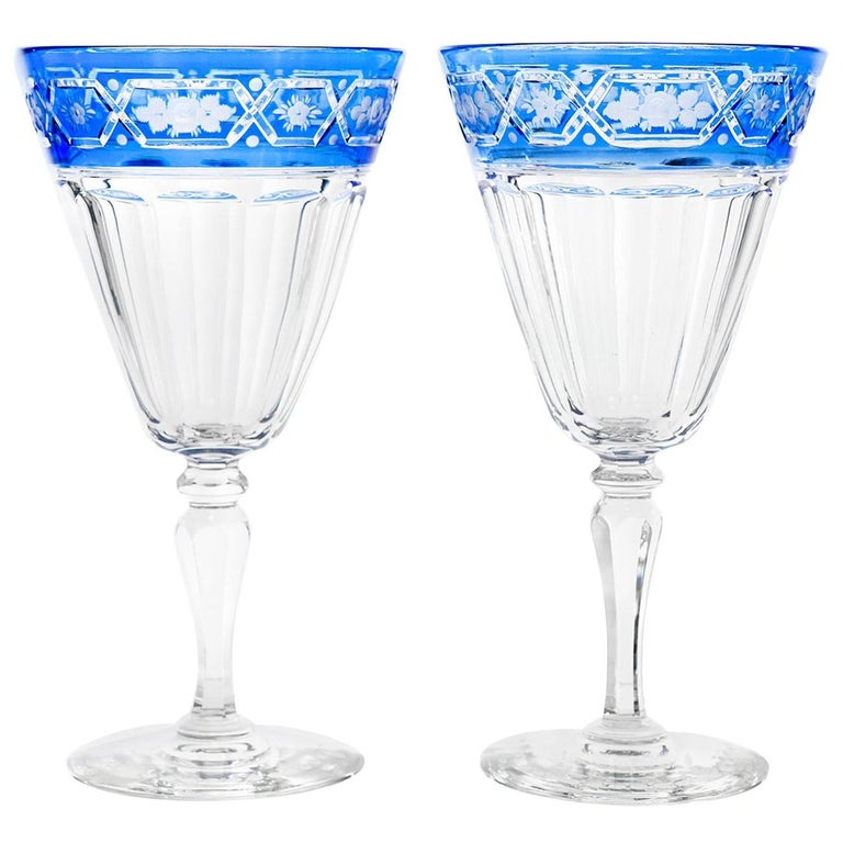 Sinclaire 12 Blue Cut to Clear Crystal Water Goblets For Sale at 1stDibs