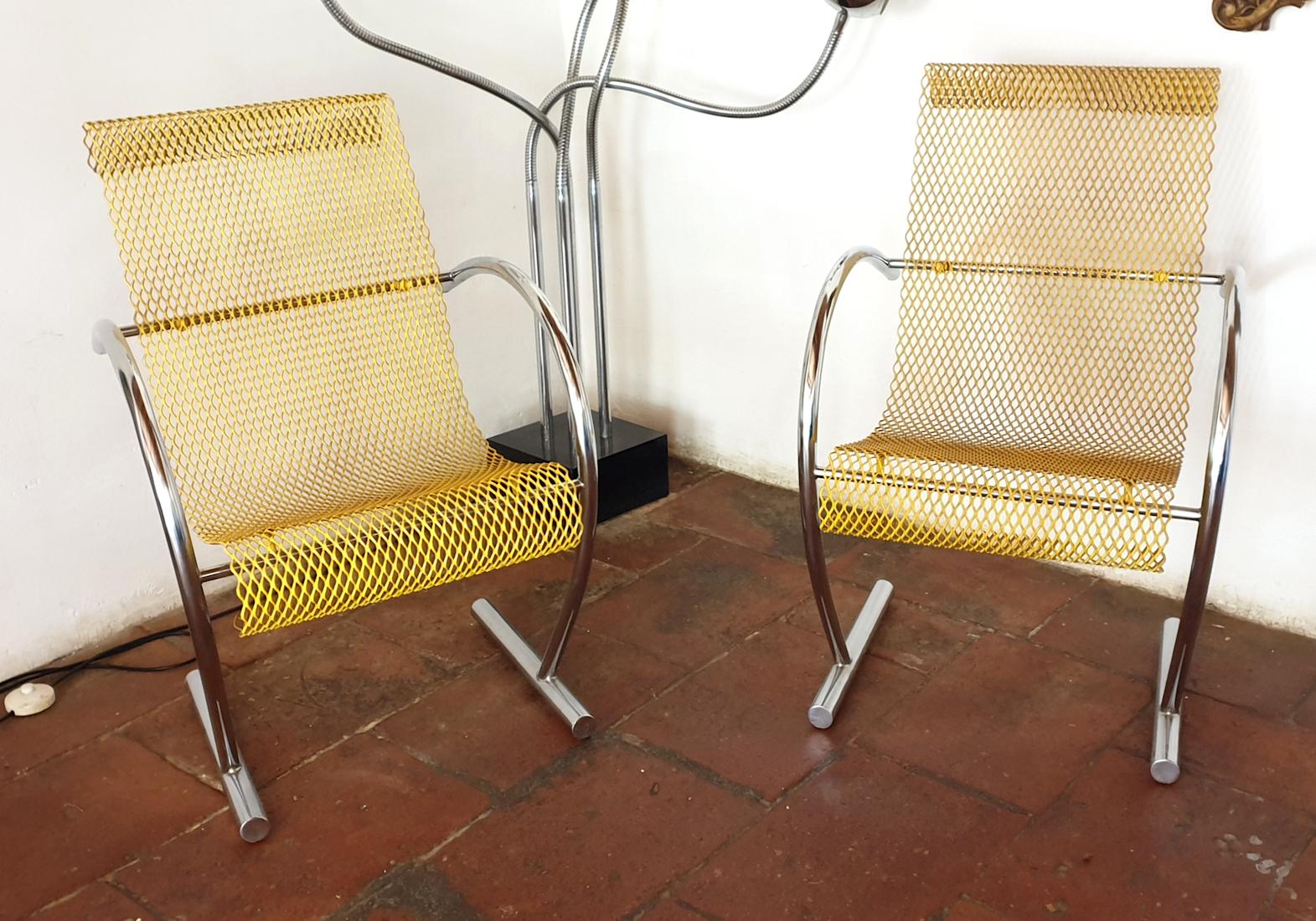Pair of Sing Sing Sing Original Yellow Steel Chairs, Shiro Kuramata ...