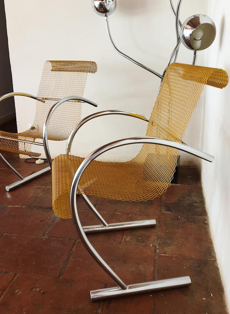 Pair of Sing Sing Sing Original Yellow Steel Chairs, Shiro Kuramata ...