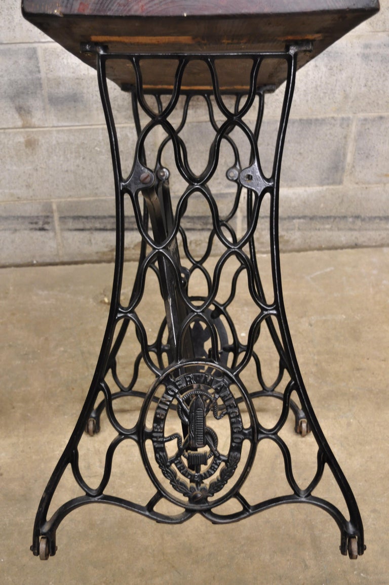 Singer Cast Iron Victorian Sewing Machine Base Console Desk Live Edge ...