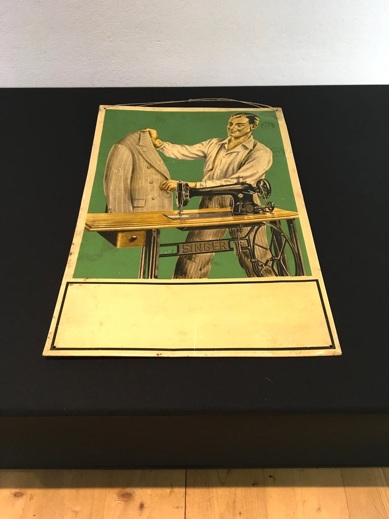 Singer Sign with Tailor and Singer Sewing Machine, 1930s For Sale at ...