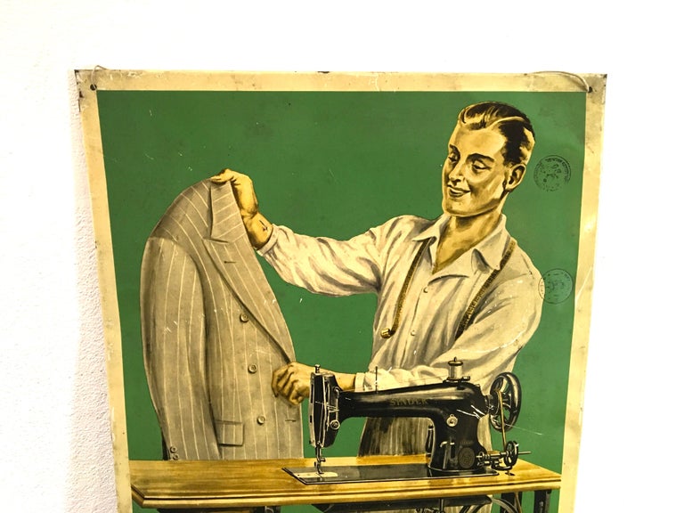 Singer Sign with Tailor and Singer Sewing Machine, 1930s For Sale at ...