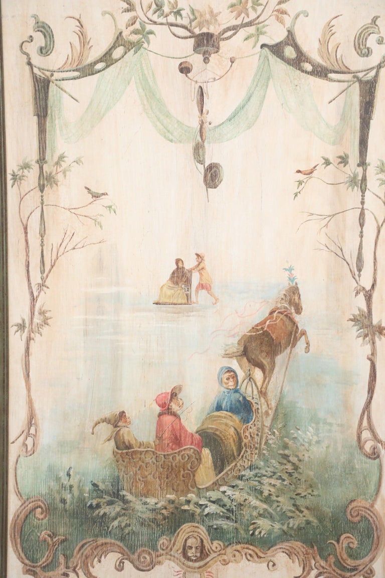 Singerie Carriage Painting on Wood For Sale at 1stDibs