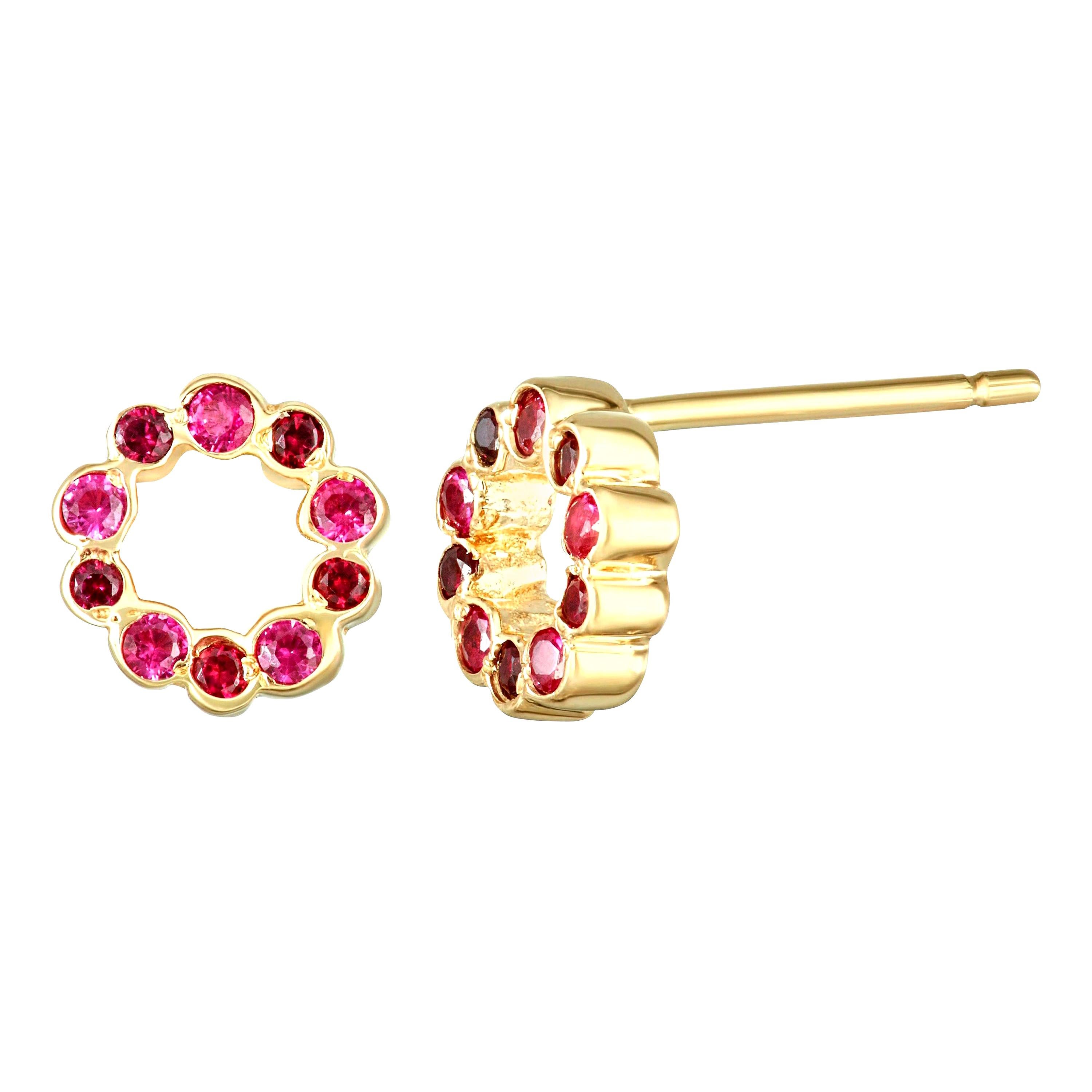 Single 14 Karat Yellow Gold with Rubies Stud Earrings For Sale at 1stDibs