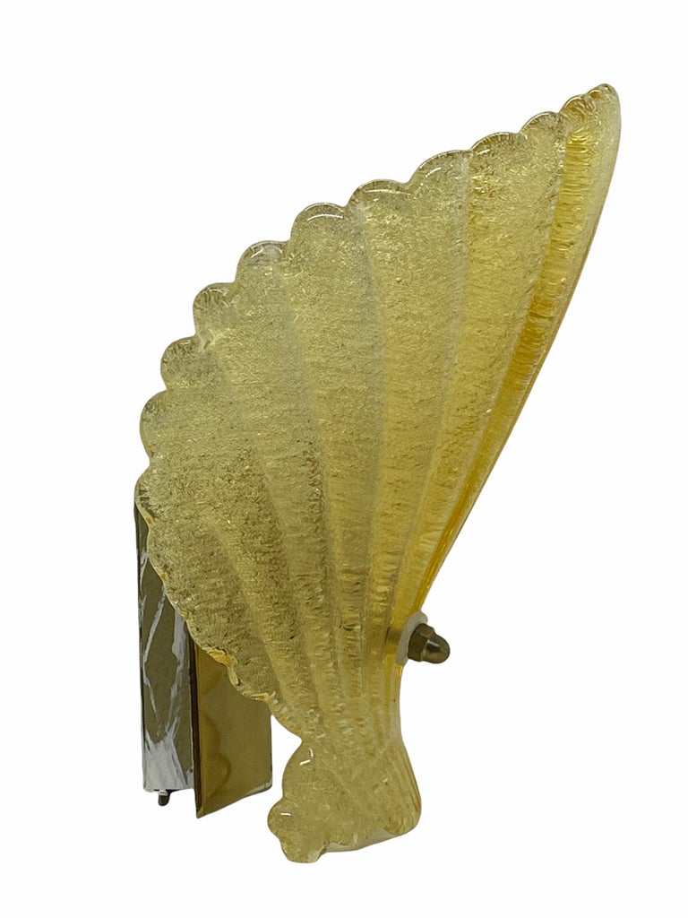 Single Amber Glass and Brass Sea Shell Sconce by Soelken Leuchten ...