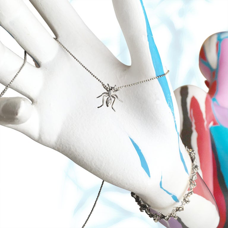 Single Ant Pendant Necklace White Gold Diamonds For Sale at 1stDibs